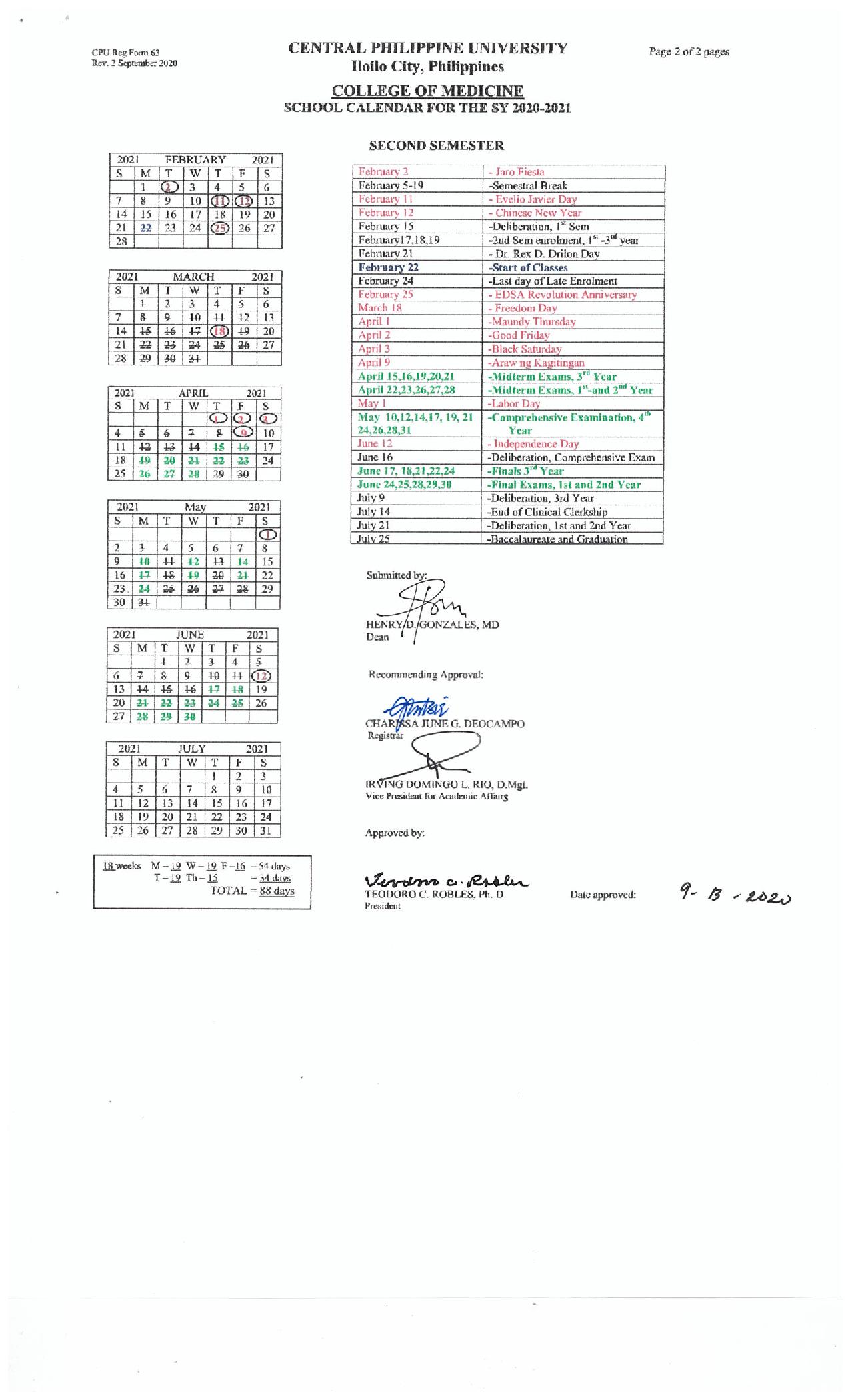 School Calendars | Central Philippine University