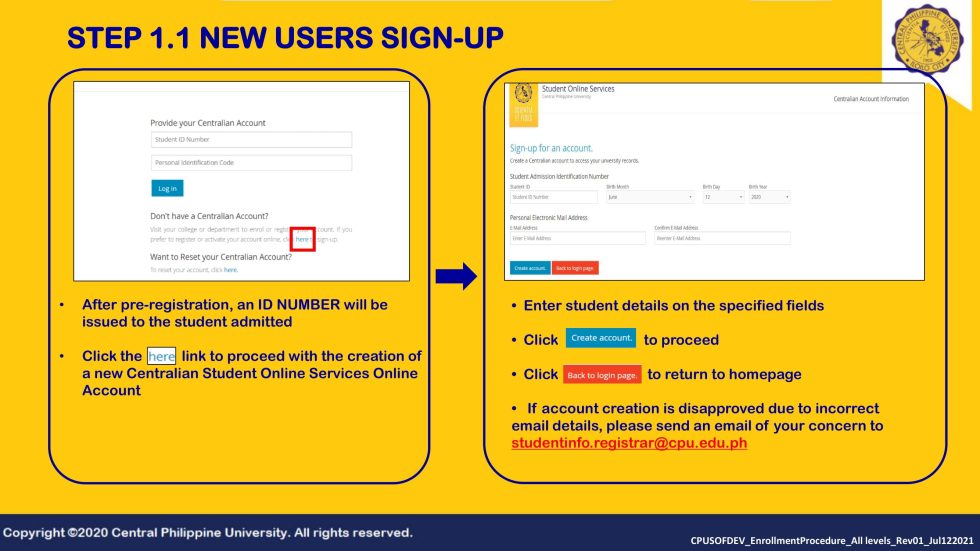 ENROLLMENT PROCESS FLOW ALL LEVELS - Central Philippine University