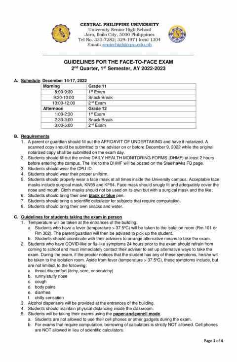 University Senior High School Second Quarter Examinations and ...