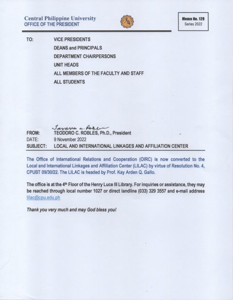 Memo No. 129 Local and International Linkages and Affiliation Center ...