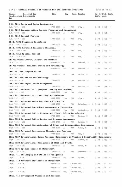 General Schedule of Classes for 2nd Semester 2022-2023 - Central Philippine University