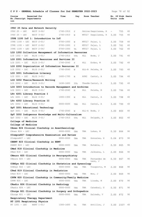 General Schedule of Classes for 2nd Semester 2022-2023 - Central Philippine University