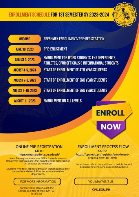 College Enrollment Schedule For 1st Semester Sy 2023 2024 Central