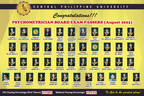 PSYCHOMETRICIAN BOARD EXAM PASSERS (AUGUST 2023) - Central Philippine ...