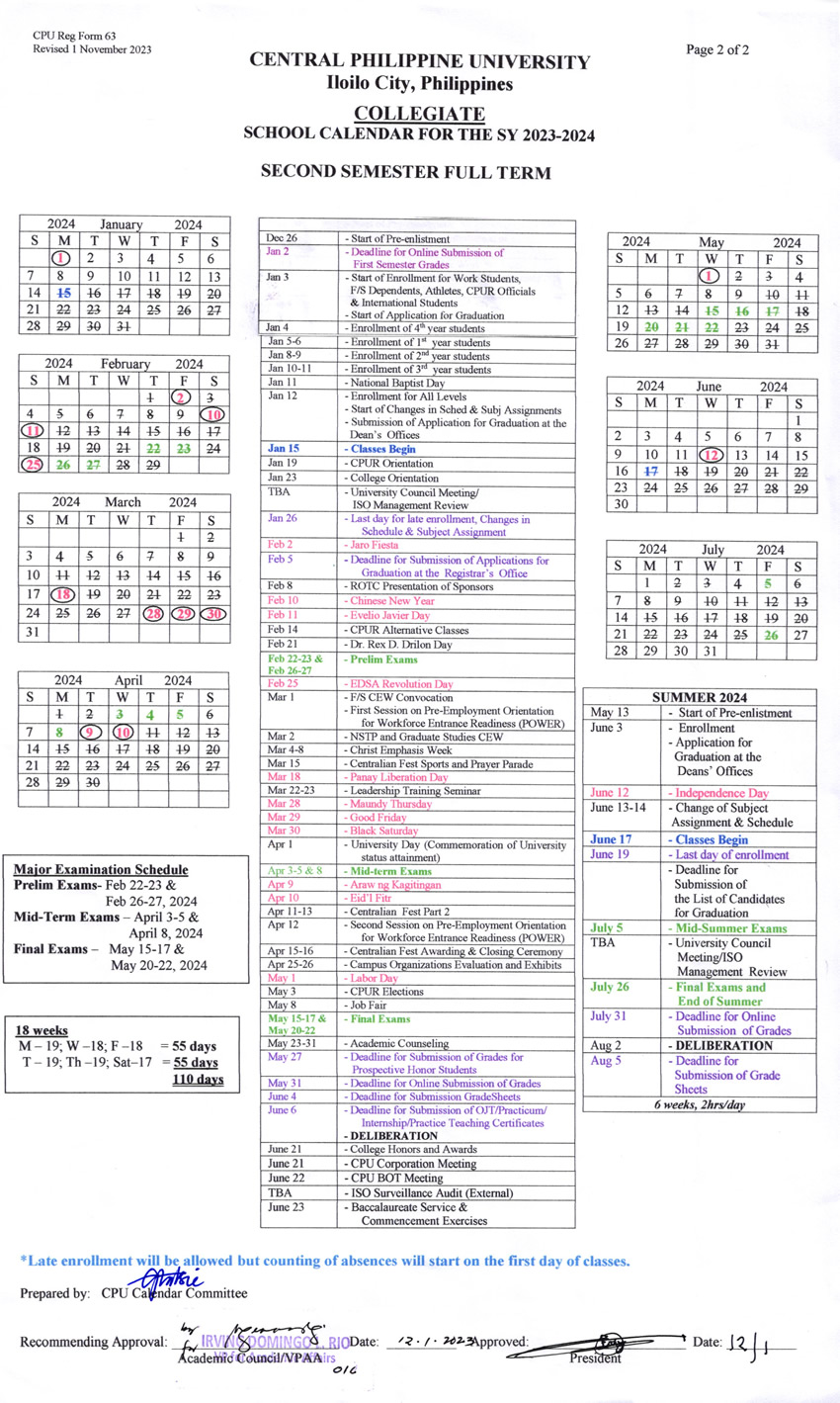 School Calendars - Central Philippine University