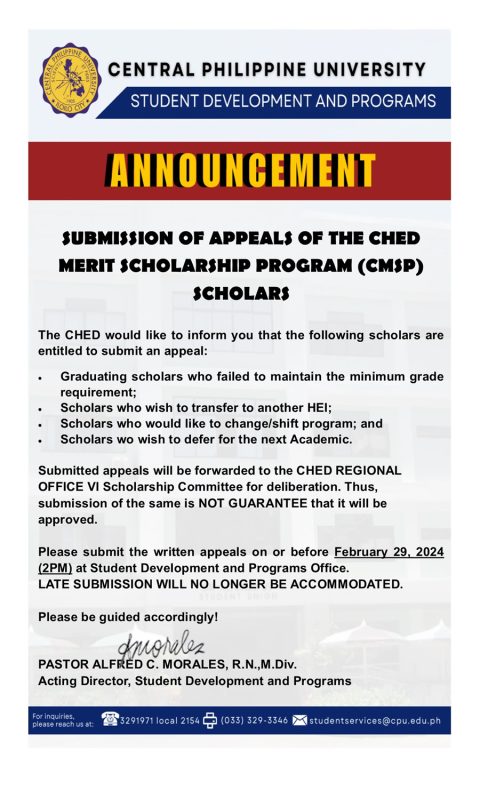 SUBMISSION OF APPEALS OF THE CHED MERIT SCHOLARSHIP PROGRAM (CMSP ...