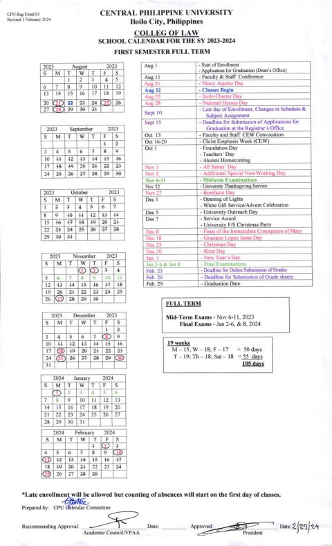 School Calendars - Central Philippine University