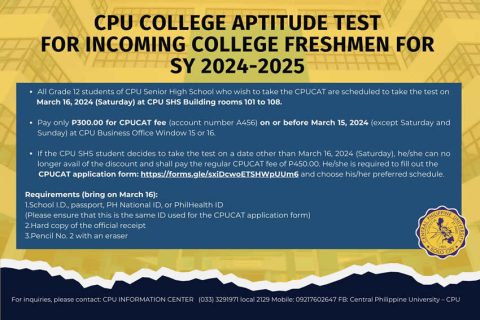 Attention to all CPU SHS students who wish to take the CPU COLLEGE ...