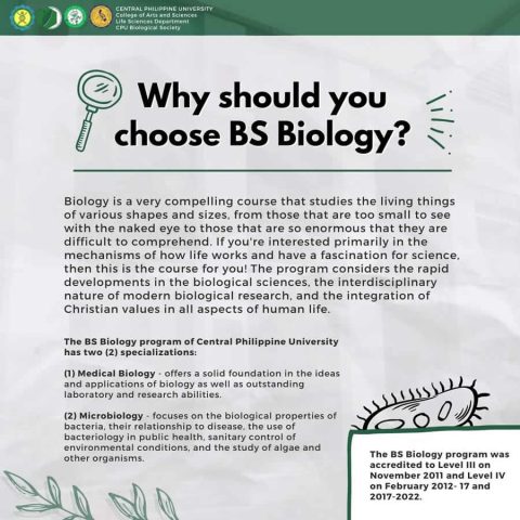 CPU offers BS Biology with specializations in Microbiology and Medical ...