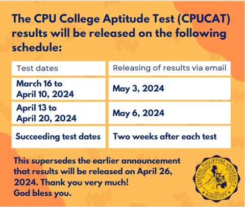 The CPU College Aptitude Test (CPUCAT) results will be released on the ...
