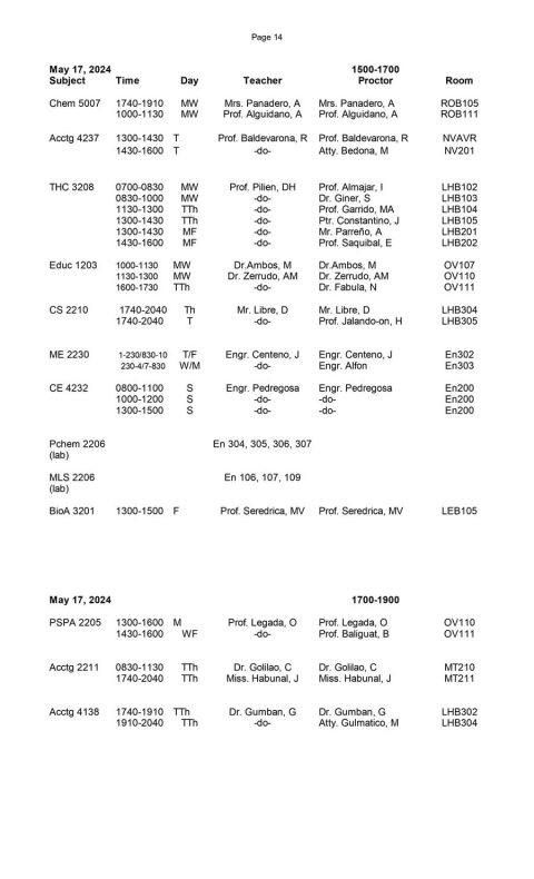 Final Examinations Schedule for the Second Semester A.Y. 2023-2024 - Central Philippine University
