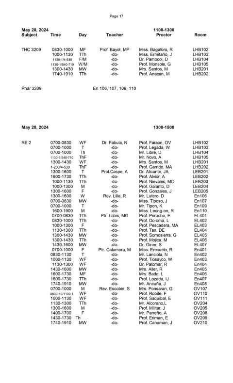 Final Examinations Schedule for the Second Semester A.Y. 2023-2024 - Central Philippine University