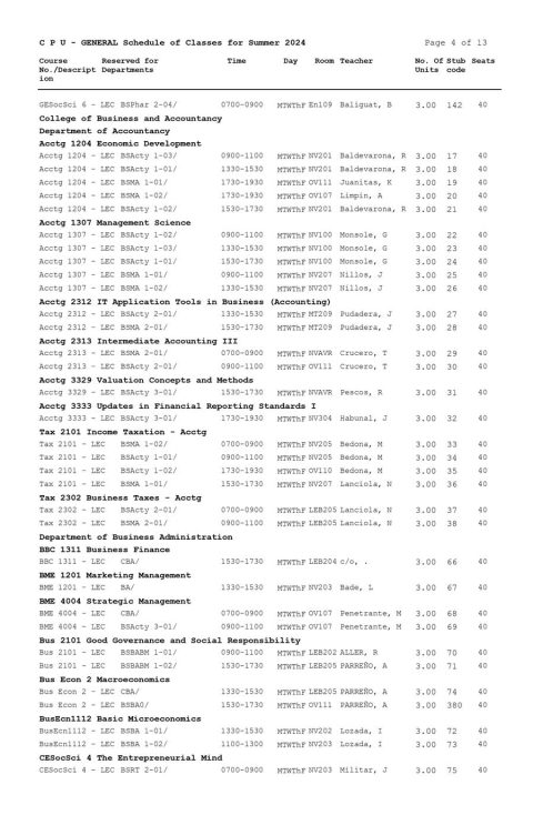 General Schedule of Classes for Summer 2024 - Central Philippine University