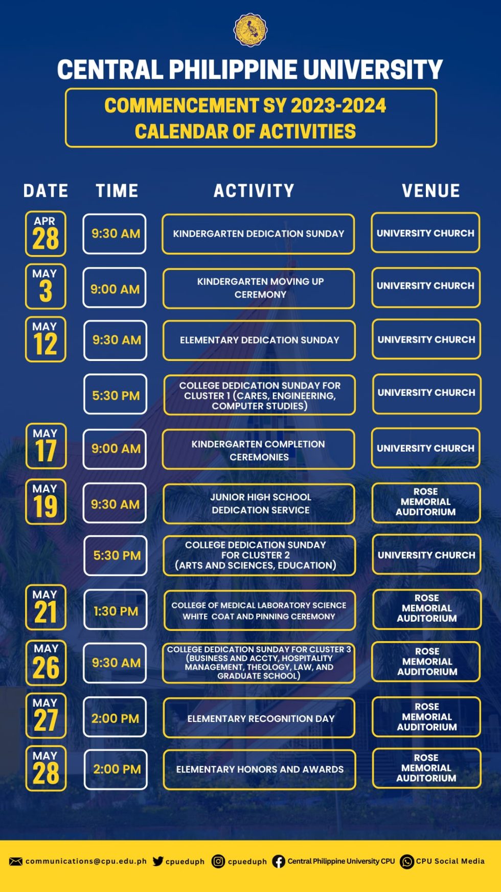 COMMENCEMENT SY 2023-2024 CALENDAR OF ACTIVITIES - Central Philippine ...