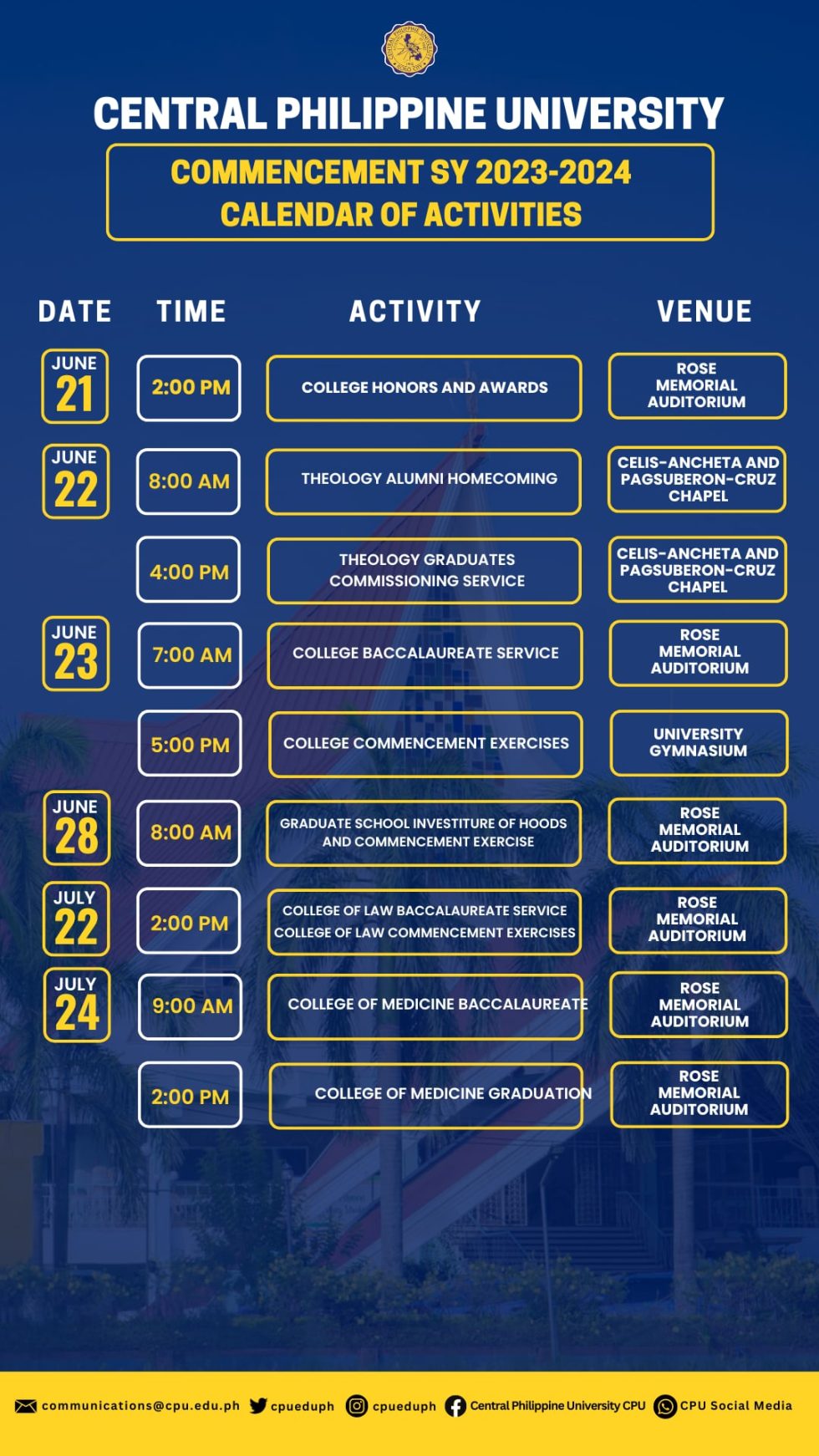 COMMENCEMENT SY 2023-2024 CALENDAR OF ACTIVITIES - Central Philippine ...