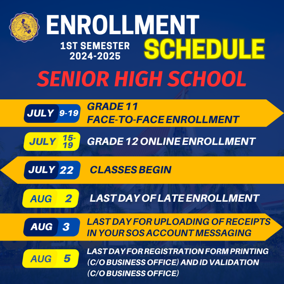 Enrollment Schedule 1st Semester SY 2024-2025 - SENIOR HIGH SCHOOL ...