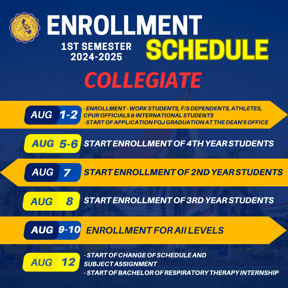Enrollment Schedule 1st Semester SY 2024-2025 - COLLEGIATE - Central ...