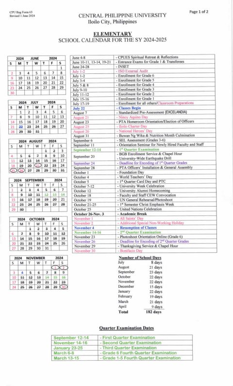 School Calendars - Central Philippine University