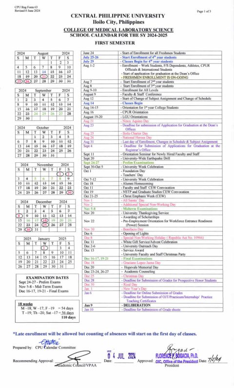 School Calendars - Central Philippine University