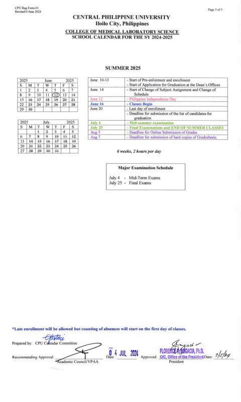 School Calendars - Central Philippine University