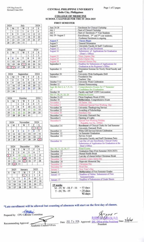 School Calendars - Central Philippine University