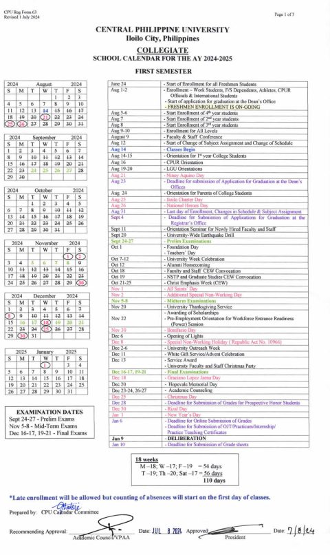 School Calendars - Central Philippine University