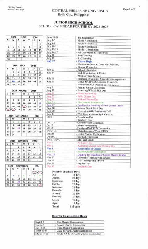 School Calendars - Central Philippine University