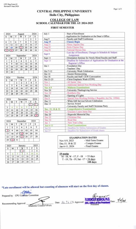 School Calendars - Central Philippine University