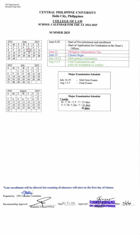 School Calendars - Central Philippine University