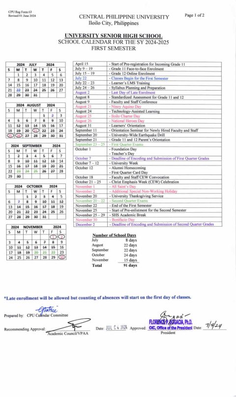 School Calendars - Central Philippine University