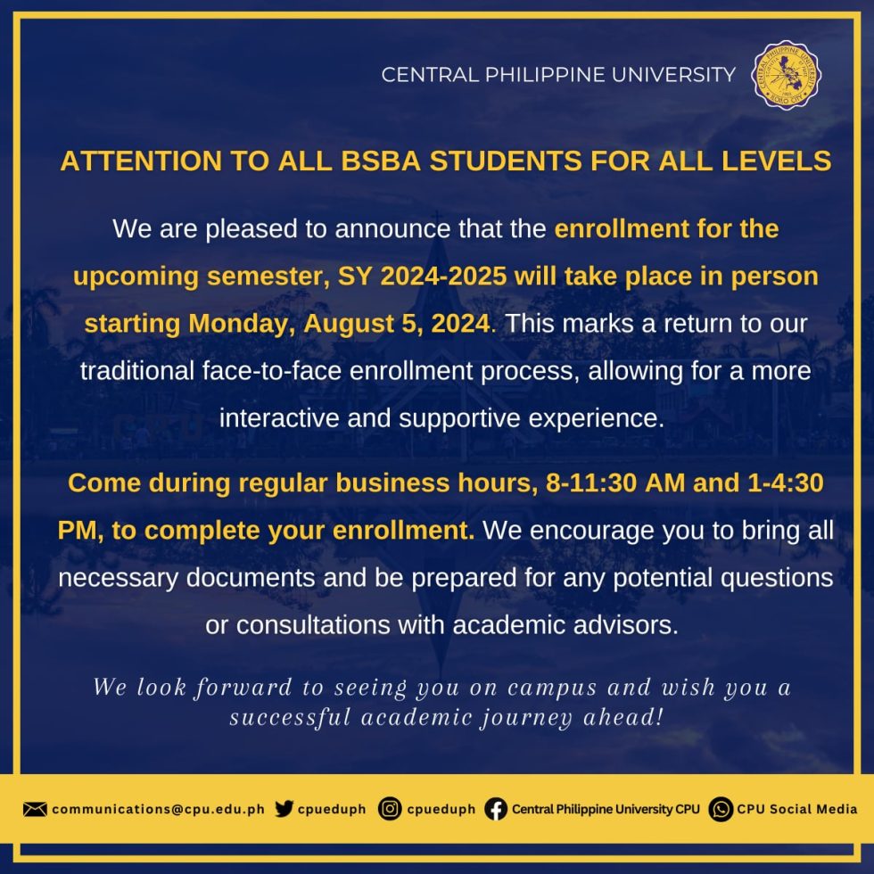 ATTENTION TO ALL BSBA STUDENTS FOR ALL LEVELS - Central Philippine ...