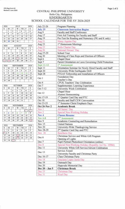 School Calendars - Central Philippine University