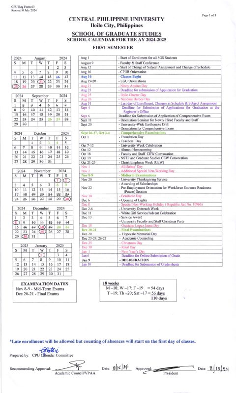 School Calendars - Central Philippine University