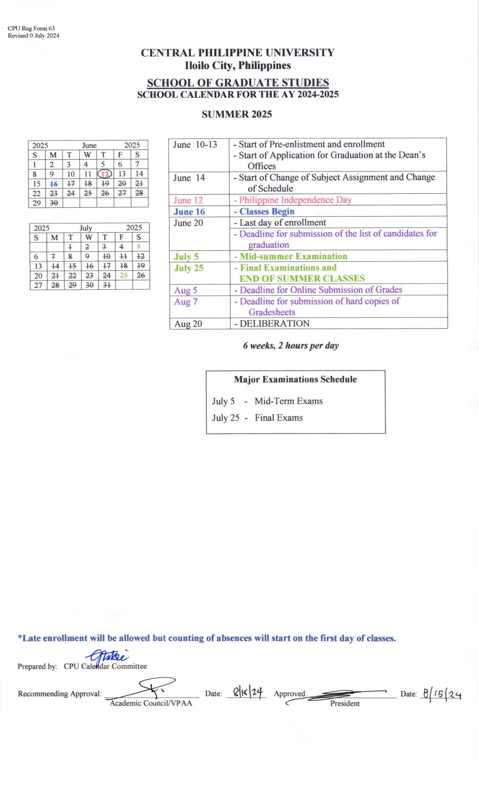 School Calendars - Central Philippine University