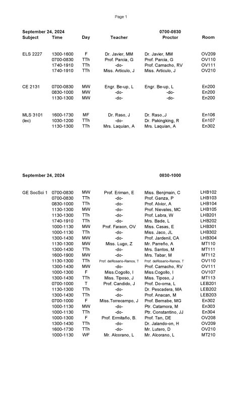 Final Schedule of Prelim Examinations for the 1st Semester A.Y. 2024 ...