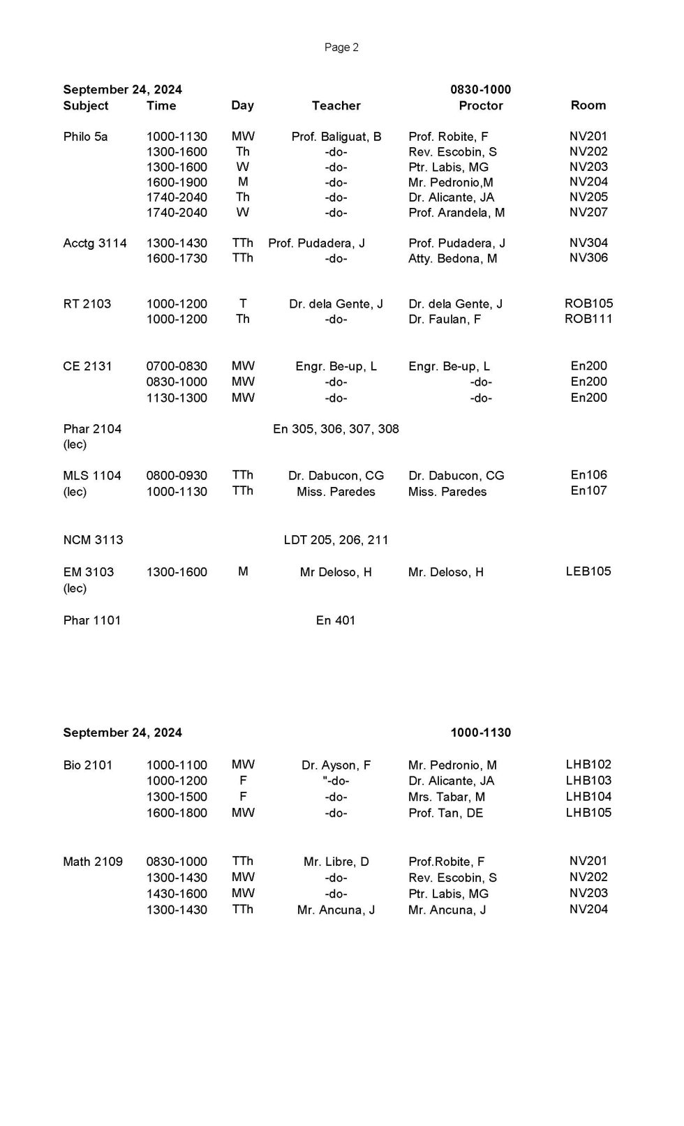 Final Schedule of Prelim Examinations for the 1st Semester A.Y. 2024 ...