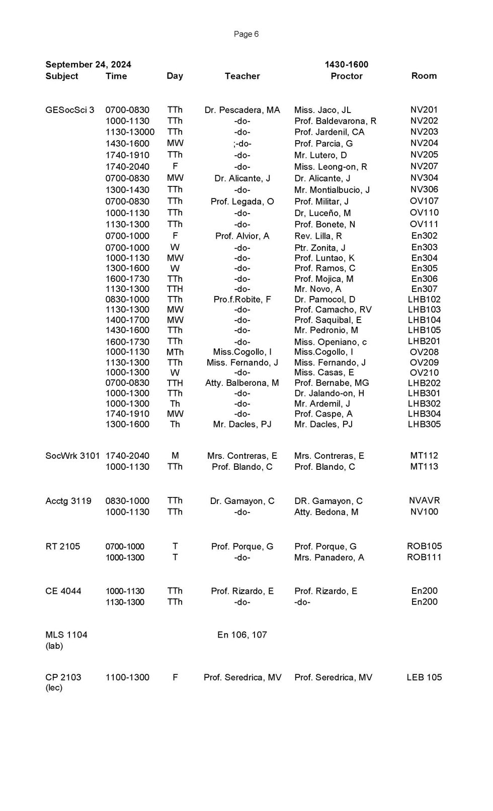 Final Schedule of Prelim Examinations for the 1st Semester A.Y. 2024 ...