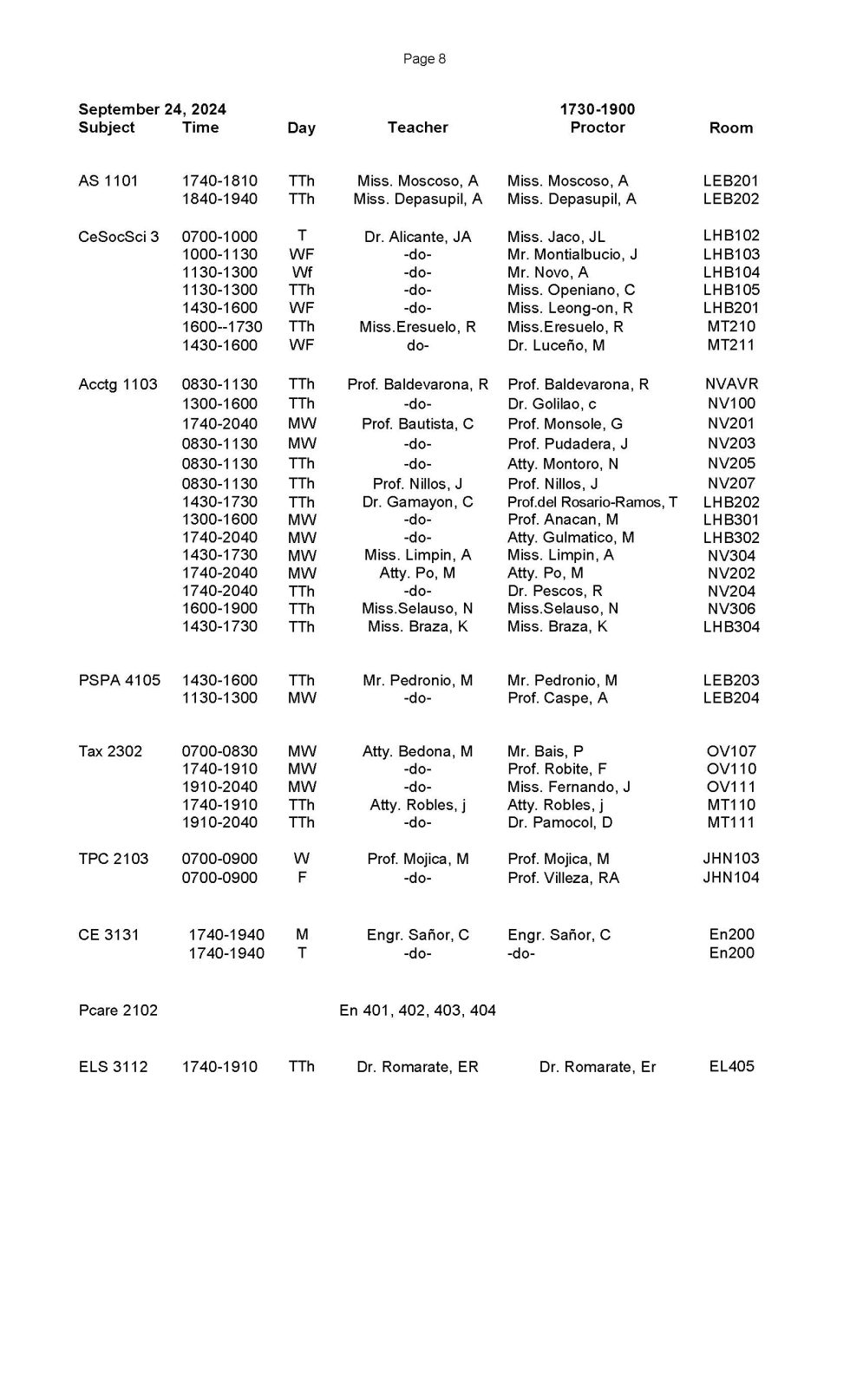 Final Schedule of Prelim Examinations for the 1st Semester A.Y. 2024 ...