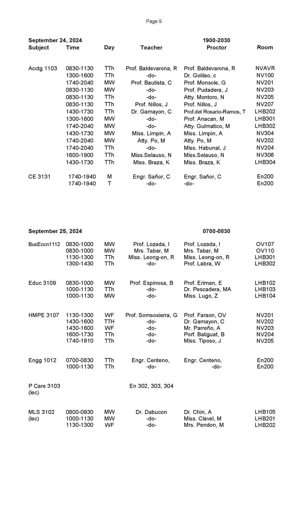 Final Schedule of Prelim Examinations for the 1st Semester A.Y. 2024 ...