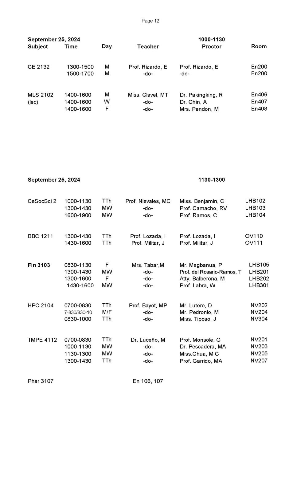 Final Schedule of Prelim Examinations for the 1st Semester A.Y. 2024 ...