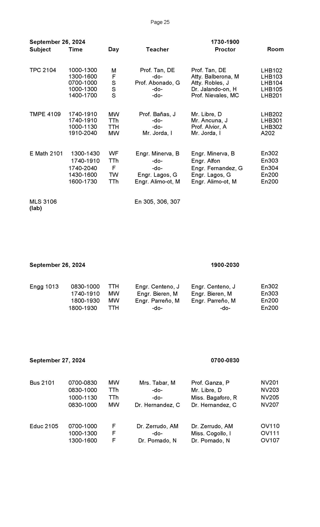 Final Schedule of Prelim Examinations for the 1st Semester A.Y. 2024 ...