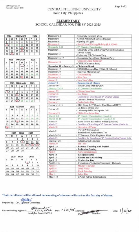 School Calendars - Central Philippine University