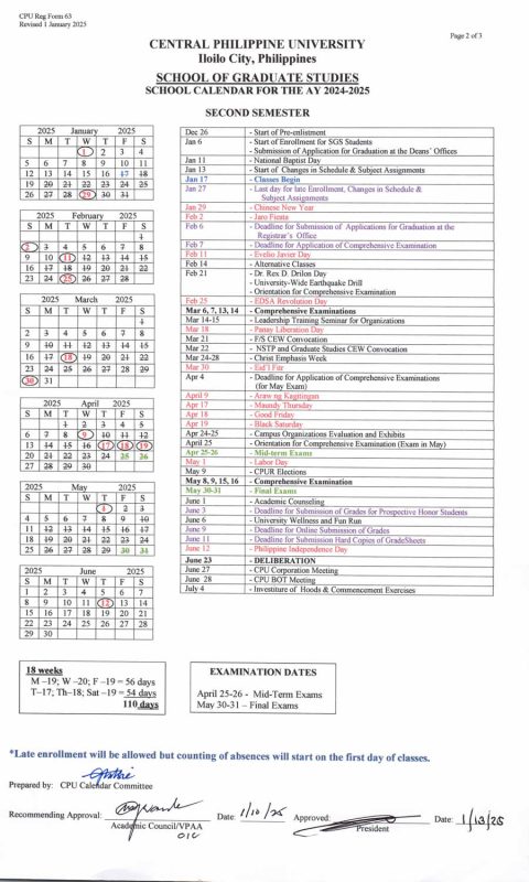 School Calendars - Central Philippine University