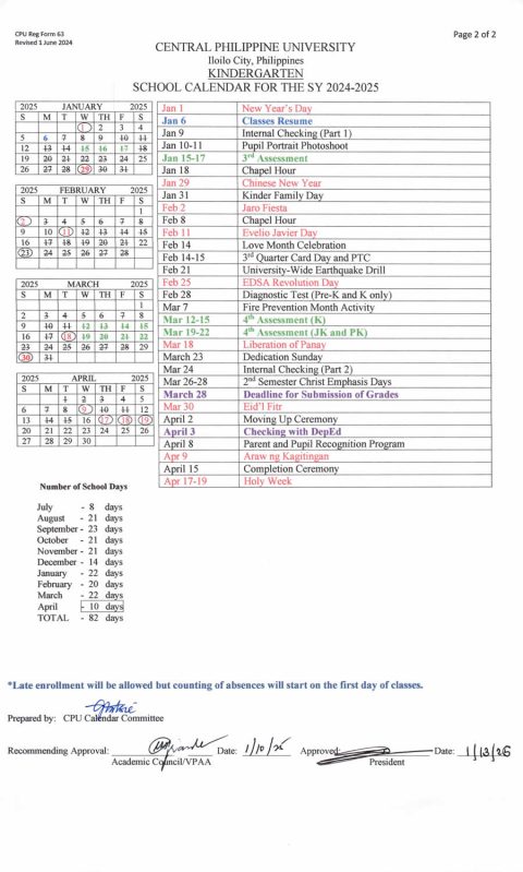 School Calendars - Central Philippine University