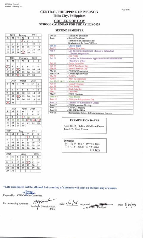 School Calendars - Central Philippine University