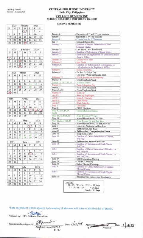 School Calendars - Central Philippine University