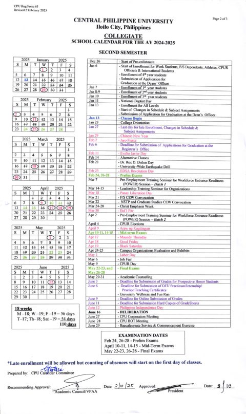 School Calendars - Central Philippine University