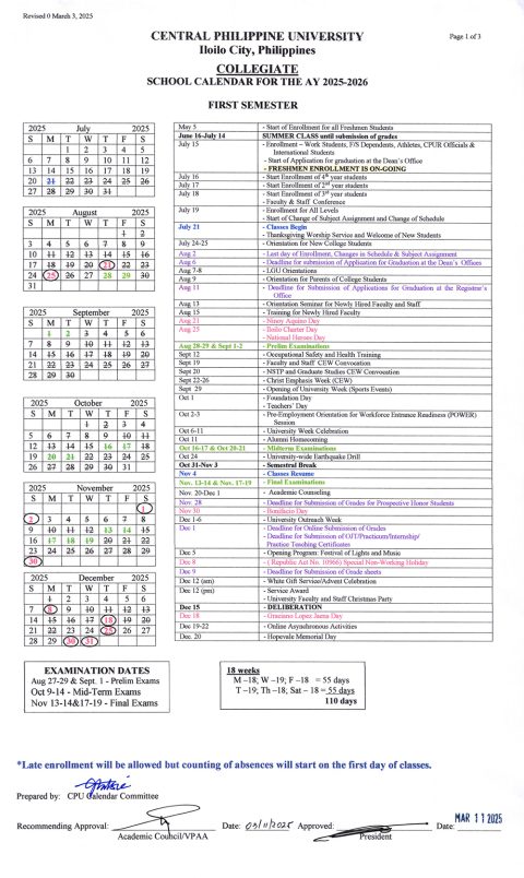 School Calendars - Central Philippine University
