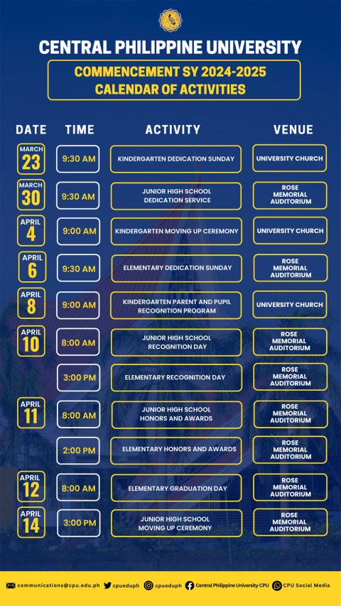 COMMENCEMENT SY 2024-2025 CALENDAR OF ACTIVITIES - Central Philippine ...