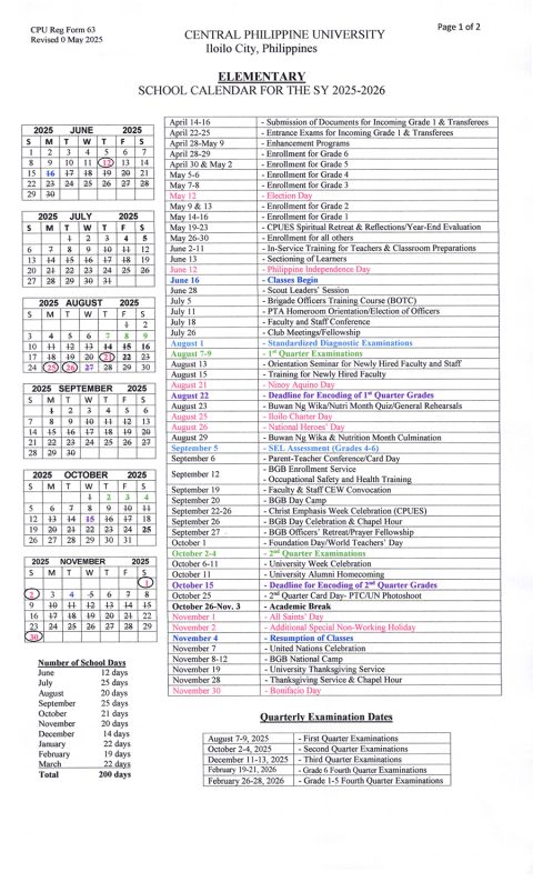 School Calendars - Central Philippine University